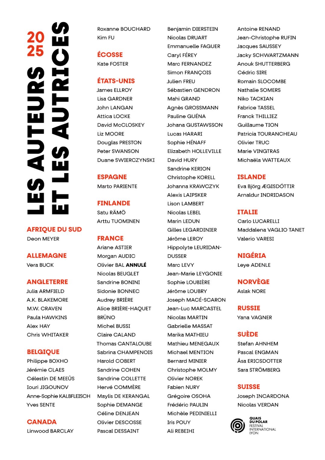 Liste des auteurs et autrices 2025 - quais-du-polar